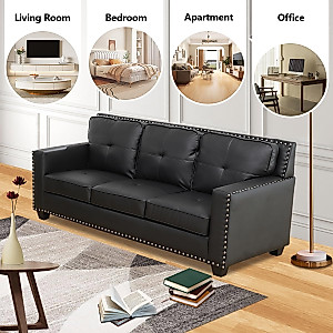 Mlxgoie Faux Leather 3-Seater Upholstered Sofa Couch, 79.5 Inch, Black