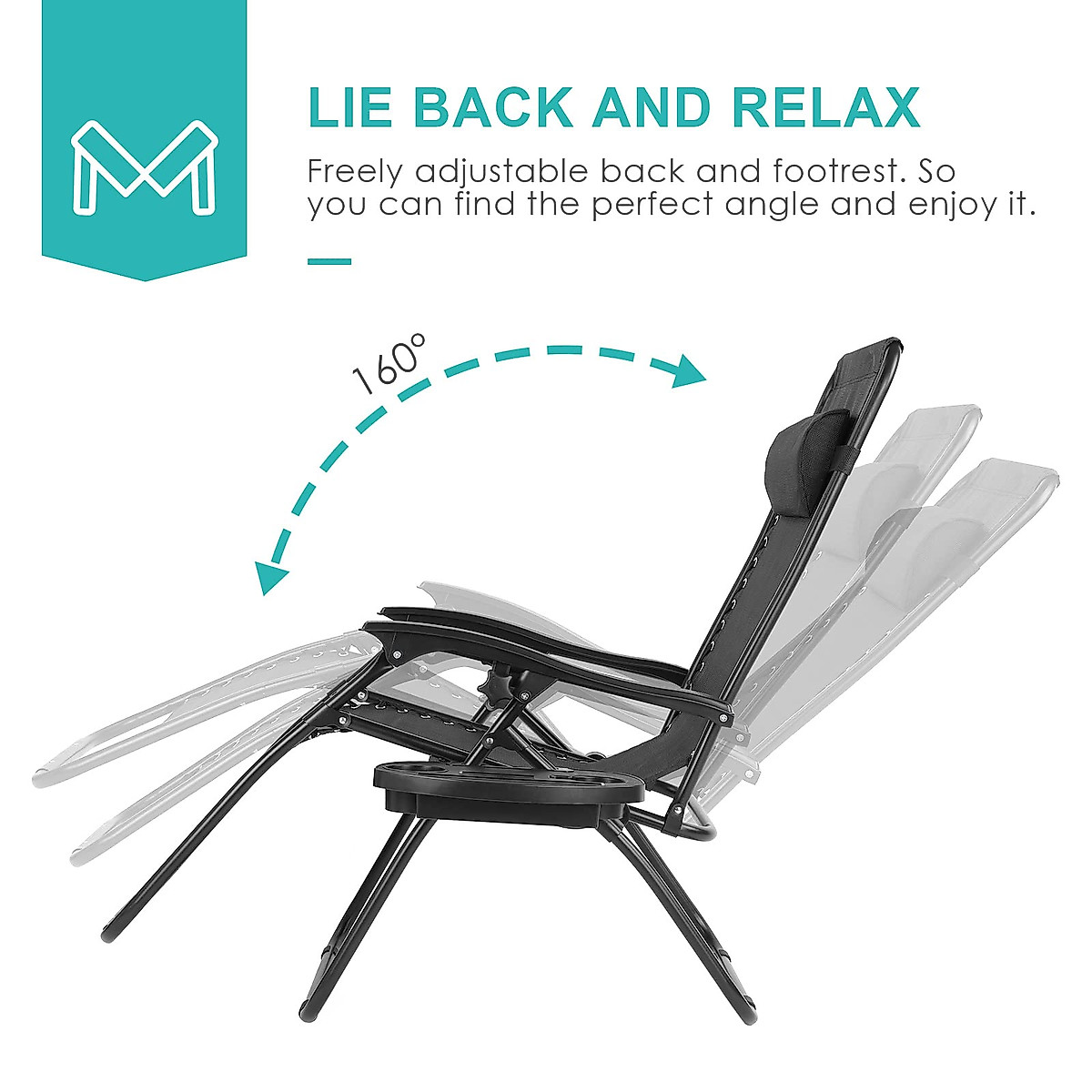 AthLike Outdoor Textilene Zero Gravity Chairs Set, Adjustable & Folding Patio Lawn Reclining Lounge, Anti-Gravity Camping Metal Steel Chair w/Side Table, Cup Holders, Pillows (Black)