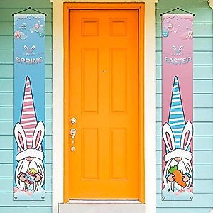 Gnome Easter Decoration Banner Hello Spring&Happy Easter Porch Banner Easter Bunny Egg Decor for Party Spring Party Decor Front Porch Door Yard