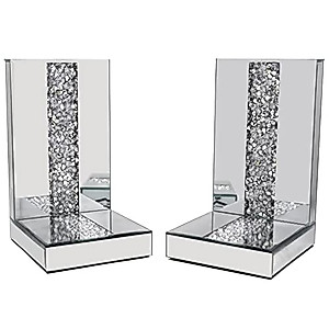 FYWDGLART Mirrored Decorative Bookends.Silver Crush Diamond Decorating Bookend.Skid-Resistant Design.Bookshelf Decor.9X6X5.1inches,Set of 2.