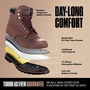 EVER BOOTS Tank Men's Soft Toe Oil Full Grain Leather Work Boots Construction Rubber Sole (10 D(M), Darkbrown)