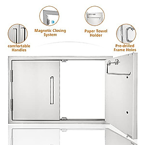 WAFIET Double BBQ Access Door, 33W x 22H Inch Outdoor Kitchen Doors 304 Stainless Steel Cabinets Double Grill Door for BBQ Island Grilling Station Outside Cabinet