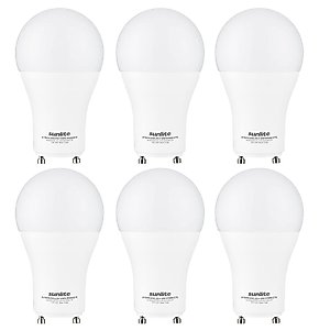 Sunlite A19 GU24 Dimmable Light Bulb, 10 Watts (60W Equivalent) 800 Lumens, 2 Prong LED Twist and Lock Base, 90 CRI, UL Listed, Energy Star, Title 20 Compliant, 2700K Soft White, 6 Pack