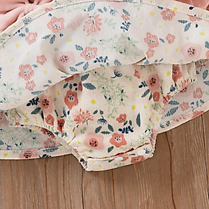 Sasaerucure Infant Newborn Baby Girls Fall Winter Corduroy Dress Long Sleeve Romper Ruffle Floral Bodysuit Fluffy Cardigan Set (Pink, 0-3 Months)