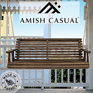 Amish Casual Heavy Duty 800 Lb Roll Back Treated Porch Swing with Hanging Ropes (5 Foot, Dark Walnut Stain)