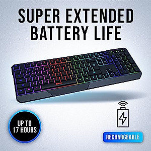 KLIM Chroma Wireless Gaming Keyboard RGB - New 2023 - Long-Lasting Rechargeable Battery - Quick & Quiet Typing - Water Resistant Backlit Wireless Keyboard - Teclado Gamer - PC PS5 PS4 Xbox One Mac