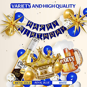 121pcs Royal Blue Gold Birthday Party Decorations with Happy Birthday Banner Foil Balloons for 16th 18th 21st 24th 32th 40th 50th 60th Birthday Decorations for Men