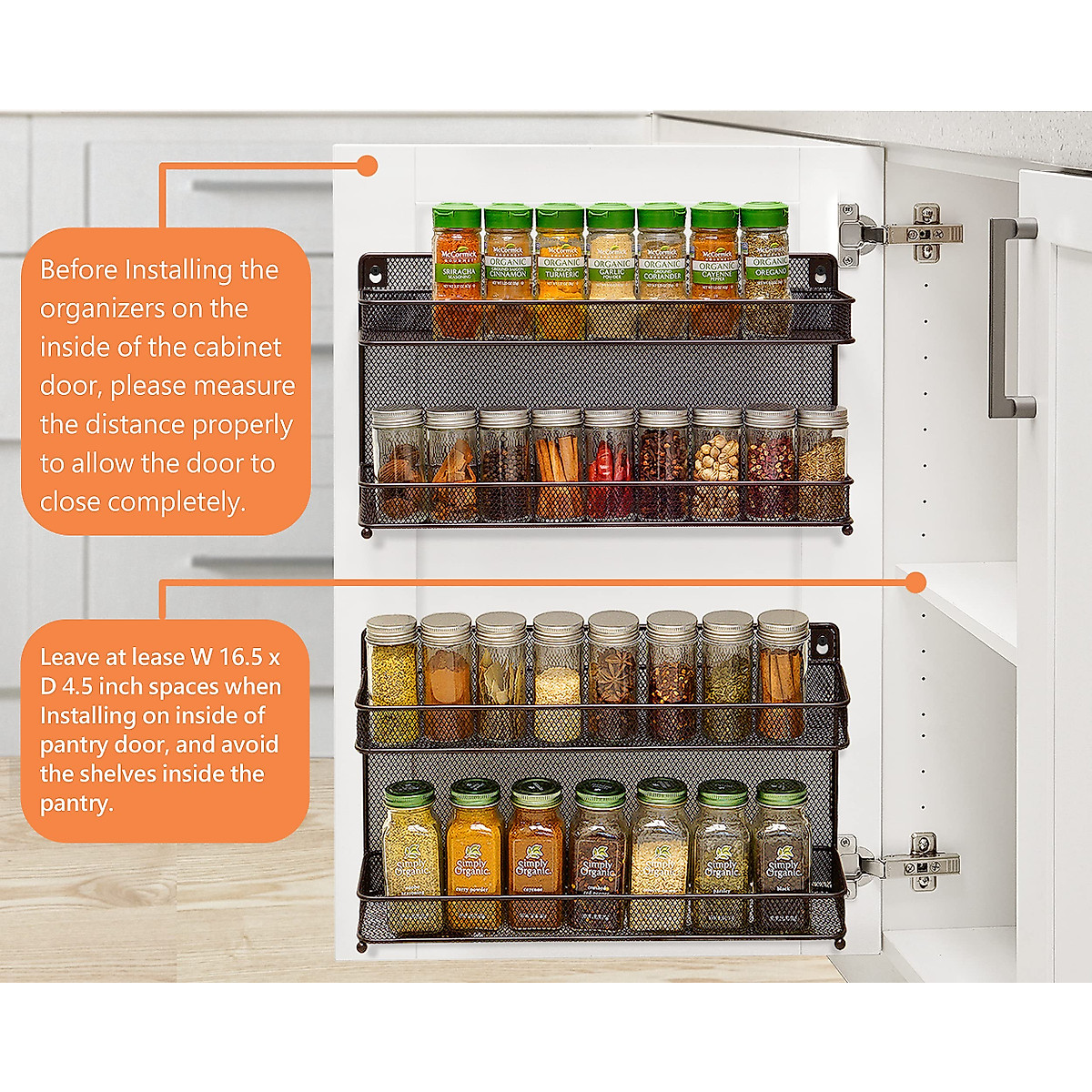 CAXXA 2 PK 2 Tier Mesh Kitchen Counter-top or Wall Mount Spice Rack Jars Storage Organizer, Bronze