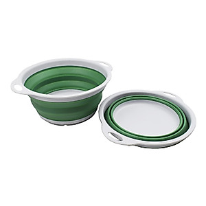 SAMMART 2.6L (0.68 Gallon) Collapsible Tub - Foldable Dish Tub - Portable Washing Basin - Space Saving Plastic Washtub (Grey/Dark Sea Green (Set of 2))