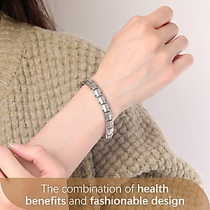Feraco 2X Strength Magnetic Bracelets for Women Titanium Steel Magnetic Bracelet with Double Rows Ultra Strong Gauss Magnets, Jewelry Gifts (Silver)