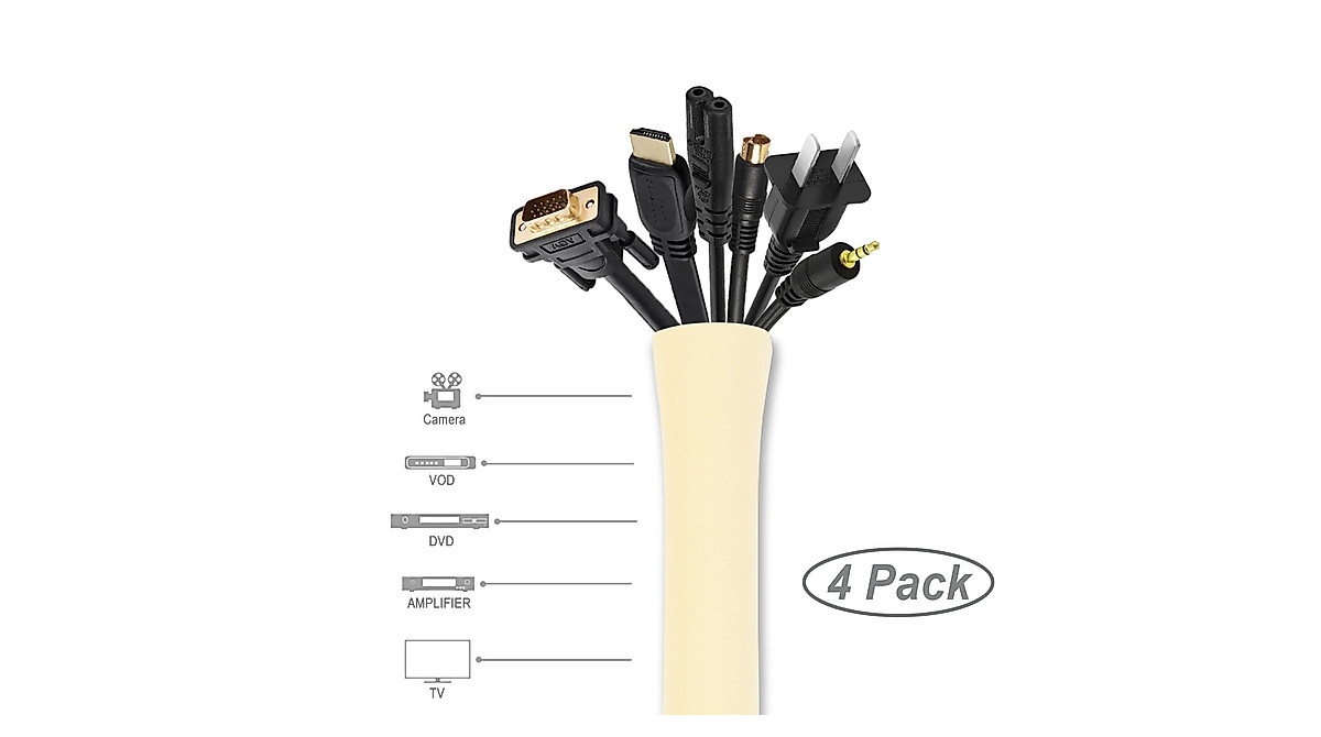 JOTO 4 Pack Cable Management Sleeves - Neat & Organized