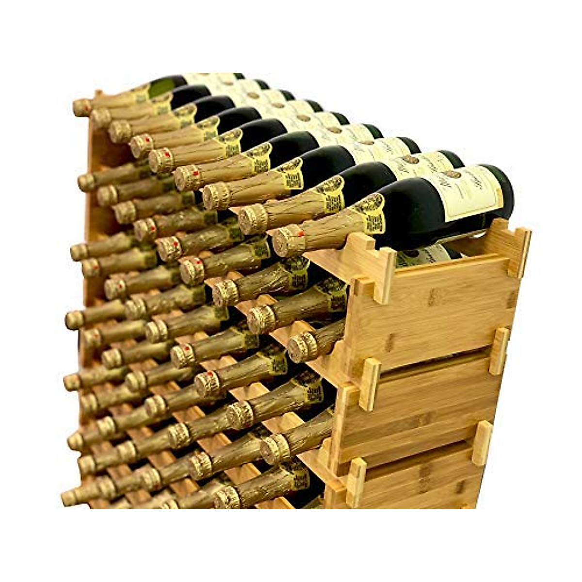 DECOMIL 72 Bottle Stackable Modular Wine Rack Wine Storage Rack Solid Bamboo Wine Holder Display Shelves, Wobble-Free (Eight-Tier, 72 Bottle Capacity)