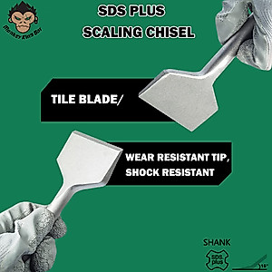 Monkey King Bar- SDS PLUS Bits 3-In Wide Cranked Angled Tile Removal Chisel&SDS Chisel Floor Scraper (10"x3")