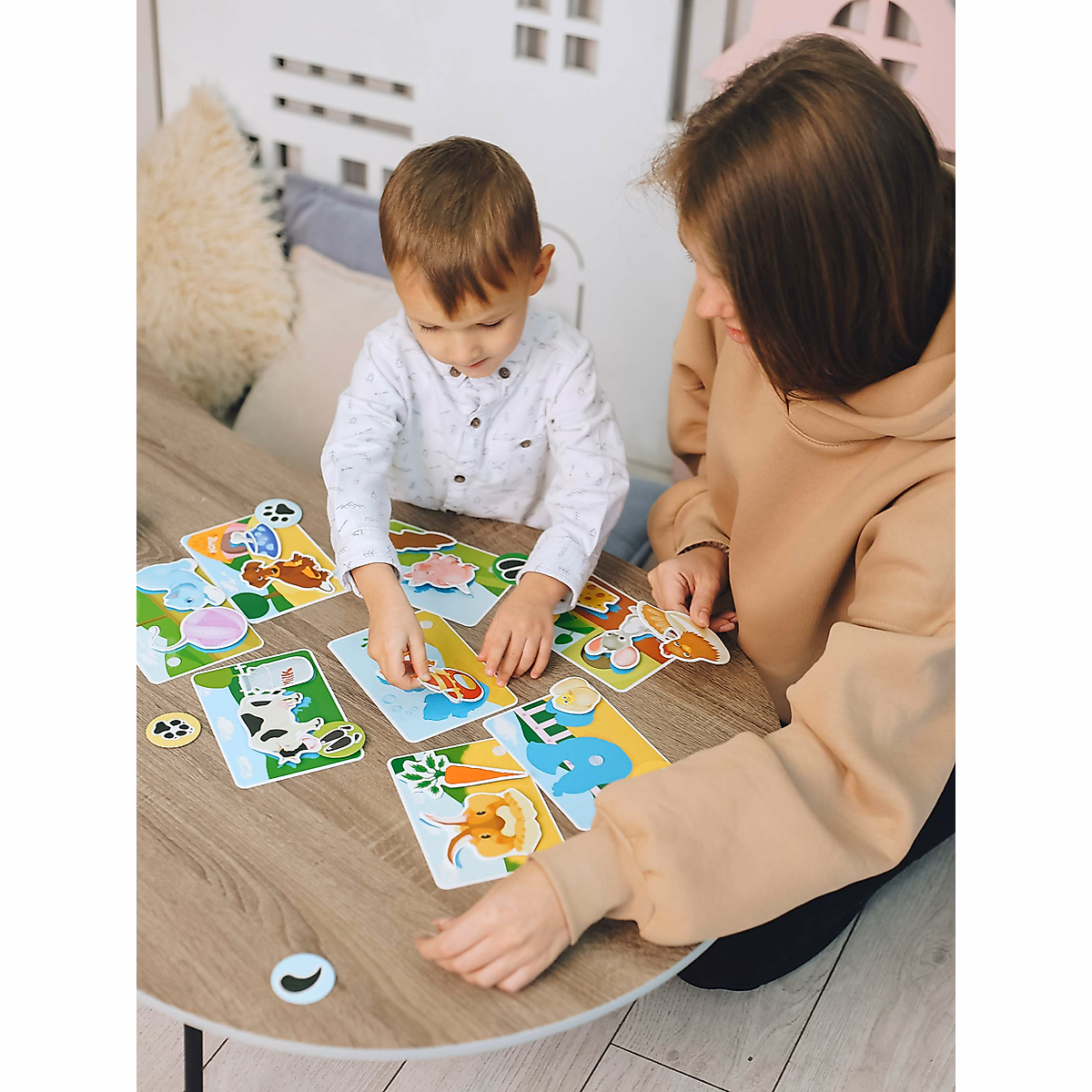 Toddler farm animals barn set board games, speech therapy toys, matching game little people farm, fine motor skills toys, sensory toys for toddlers 3-4, Toddler Puzzle, Staking games for toddlers