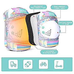 SULIFEEL Rainbow Unicorn Roller Skates for Kids with Adjustable Protective Gear Set Shiny Small