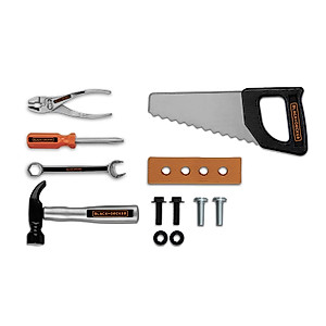 Black + Decker Junior Tool Bag 13 Piece Set - Includes Hammer, Hand Saw, Screw Driver & More!