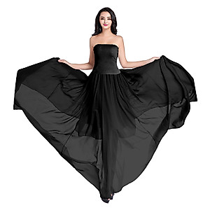 v28 Women Full/Ankle Length Flowy Elastic Retro High Waisted Long Chiffon Maxi Skirt (3XL,Black)