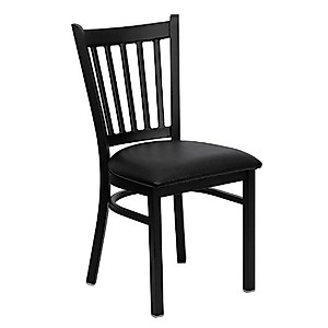 Flash Furniture 4 Pack HERCULES Series Black Vertical Back Metal Restaurant Chair - Black Vinyl Seat
