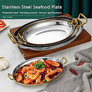 UGCER Oval Spanish Paella Pan - Stainless Steel Seafood Lobster Plate Non Stick Uncoated with Dual Handle for Homes Or Restaurants (Silver,30cm)