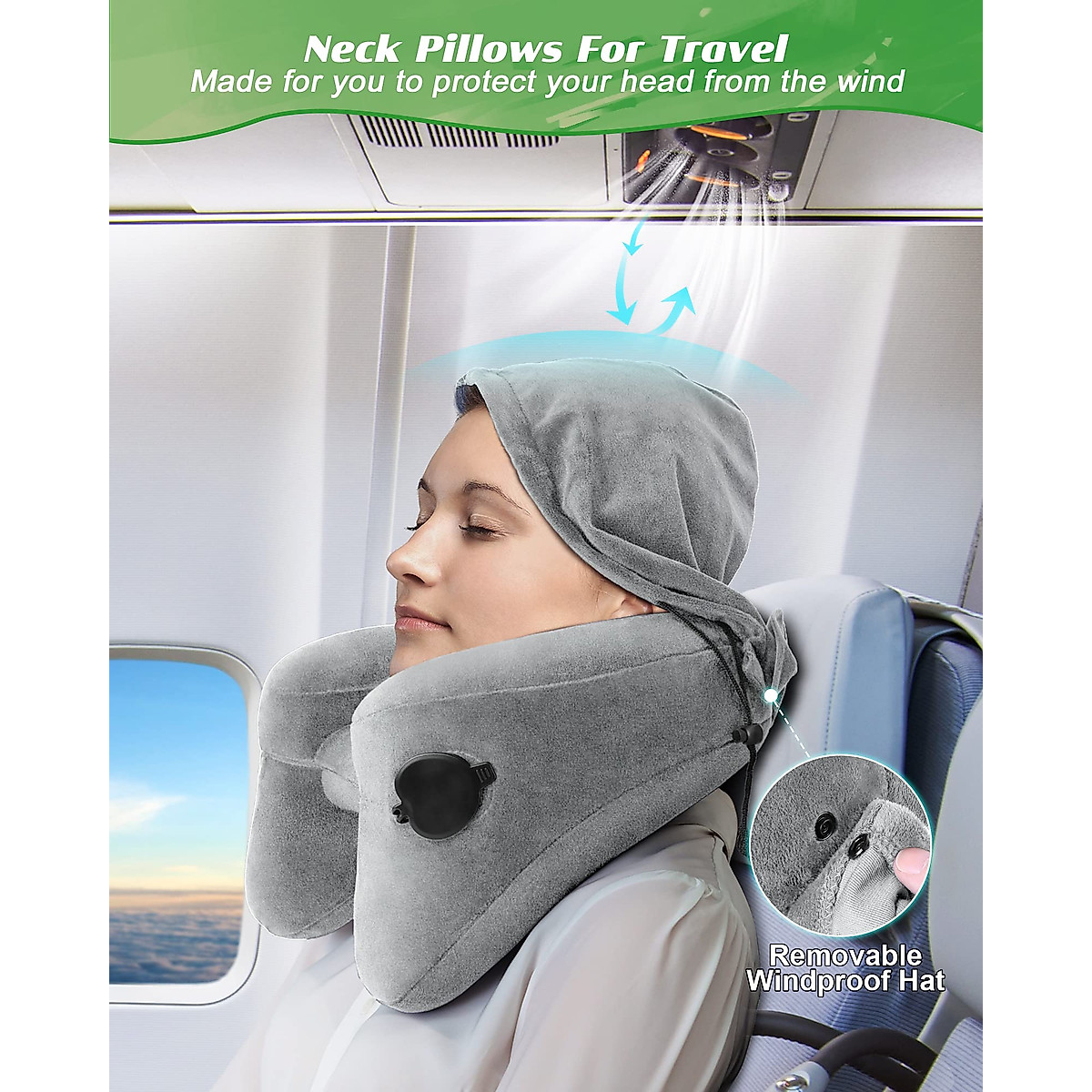 JefDiee Relax in Style with Travel Pillow for Neck, Chin and Head Support with Washable Velour Cover and Sleep Accessories Set, t2