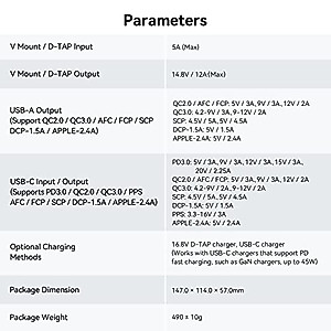 SmallRig VB50 V Mount Battery, 50Wh 14.8V 3400mAh Supports PD USB-C 45W Fast Charger with D-TAP, USB-A, USB-C, Dual DC Ports, V-Mount Battery for Camera, Camcorder, Monitor, mini V Lock Battery - 3579