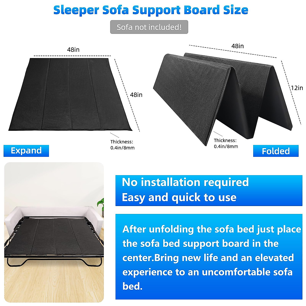 Imperius® Sleeper Sofa Bed Support Board,Sleeper Sofa Support for Sofa Bed Slats,Sleep Sofa Bar for Sofa Bed or Pullout Couch,No Assembly Needed (Full 48x48)