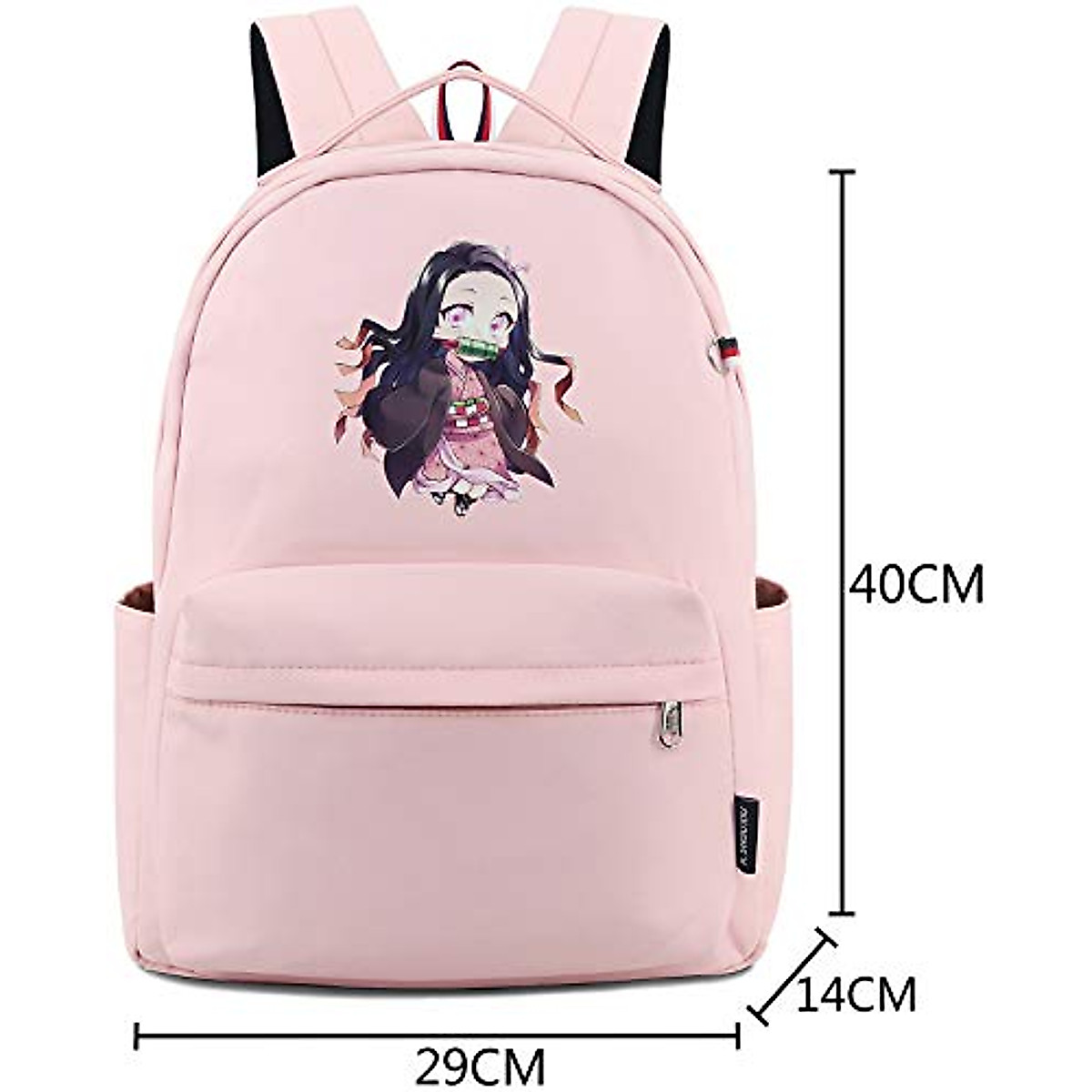 Roffatide Anime Demon Slayer Kamado Nezuko Backpack Printed Schoolbag Lightweight Nylon Bookbag Daypack Pink
