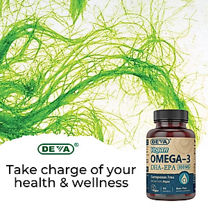 DEVA Vegan Omega-3 DHA Supplement, Once-Per-Day Softgel 200 MG, Carrageenan Free, Gelatin Free, Non-Fish, Algae Oil, Omega-3 Fatty Acids - 90 Softgels