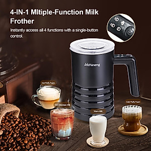 jdzhineng Electric Milk Frother and Steamer, 4-in-1 Milk Frother Electric Hot and Cold Foam Maker with 350ML/11.8OZ Milk Steamer, Automatic Milk Frother for Coffee, Latte, Hot Chocolate Milk, Black