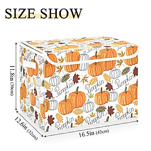 senya Thanksgiving Storage Baskets Collapsible Storage Bins with Lids, Pumpkin Leaf Fall Autumn Thanksgiving Storage Boxes Clothes Baskets for Organizing