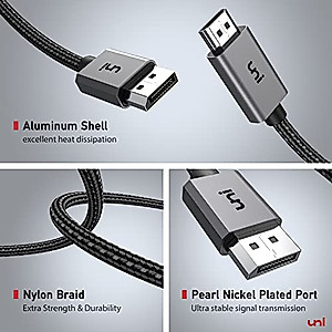 uni DisplayPort to HDMI 4K Cable 6.6FT, High Speed(1440P@60Hz 1080P@120Hz) Unidirectional DP to HDMI Cable Cord [Aluminum Shell, Nylon Braid] Compatible with HP, DELL, GPU, AMD, NVIDIA etc.