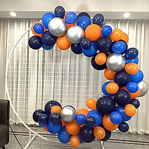 Blue and Orange Balloons, 50 Pcs 12 Inch Orange Royal Blue Metallic Silver Balloons with Ribbons for Birthday Party Wedding Baby Shower Graduate Decorations