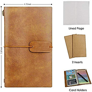 Leather Notebook Journal Diary,Travel Journal,Refillable Vintage Journals to Write in for Men and Women,Classic Retro Style,Perfect for Travelers,Fountain Pen Users,8x4.7'',2 Lined Refills,Brown