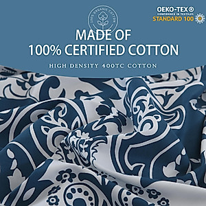 Quilta Navy Duvet Cover Queen - 100% Cotton Queen Duvet Cover Set Damask Duvet Cover 3pcs Soft & Lightweight with Zipper Closure & 8Ties for All Seasons 90 x 90 (No Comforter)