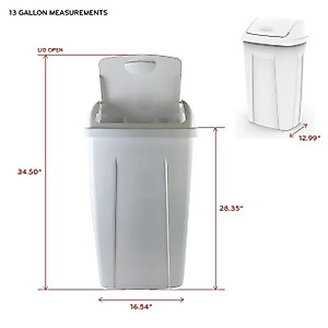 KnoRRS 13 Gallons Plastic Kitchen Swing Top Trash Can for Kitchen, Home, Bedroom, Bathroom,Office, White