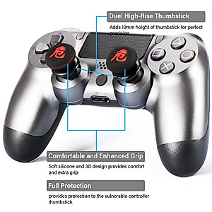 Playrealm FPS Thumbstick Extender & Printing Rubber Silicone Grip Cover 2 Sets for PS5 Dualsenese & PS4 Controller (Danger of Kanji)