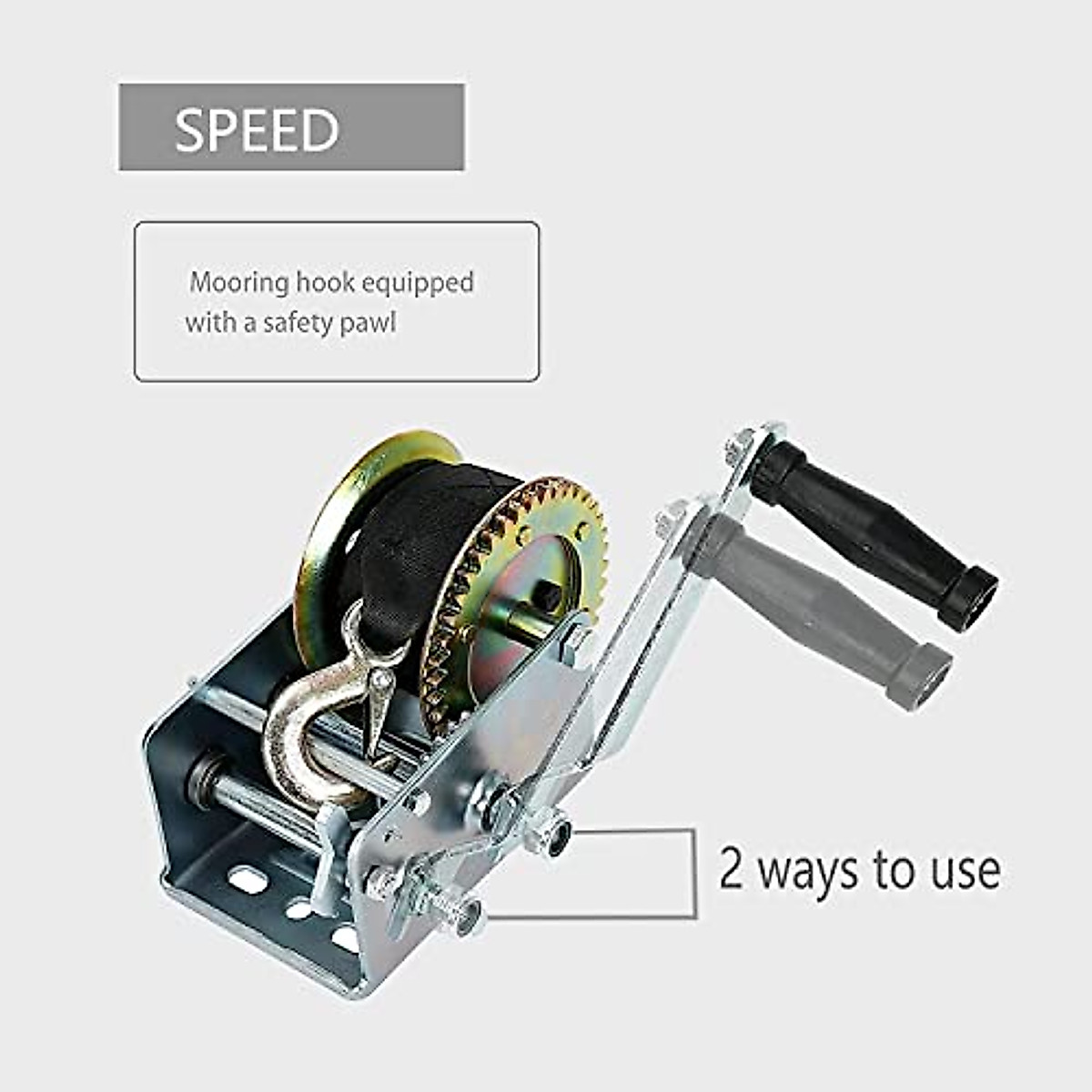 2500lbs Hand Winch + 24FT Strap, Heavy Duty Hand Crank Gear Winch Portable Manual Winch for Trailer, Boat or ATV