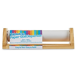 Melissa & Doug Wooden Tabletop Paper Roll Dispenser With White Bond (12 inches x 75 feet) - Drawing, Art, Craft For Kids
