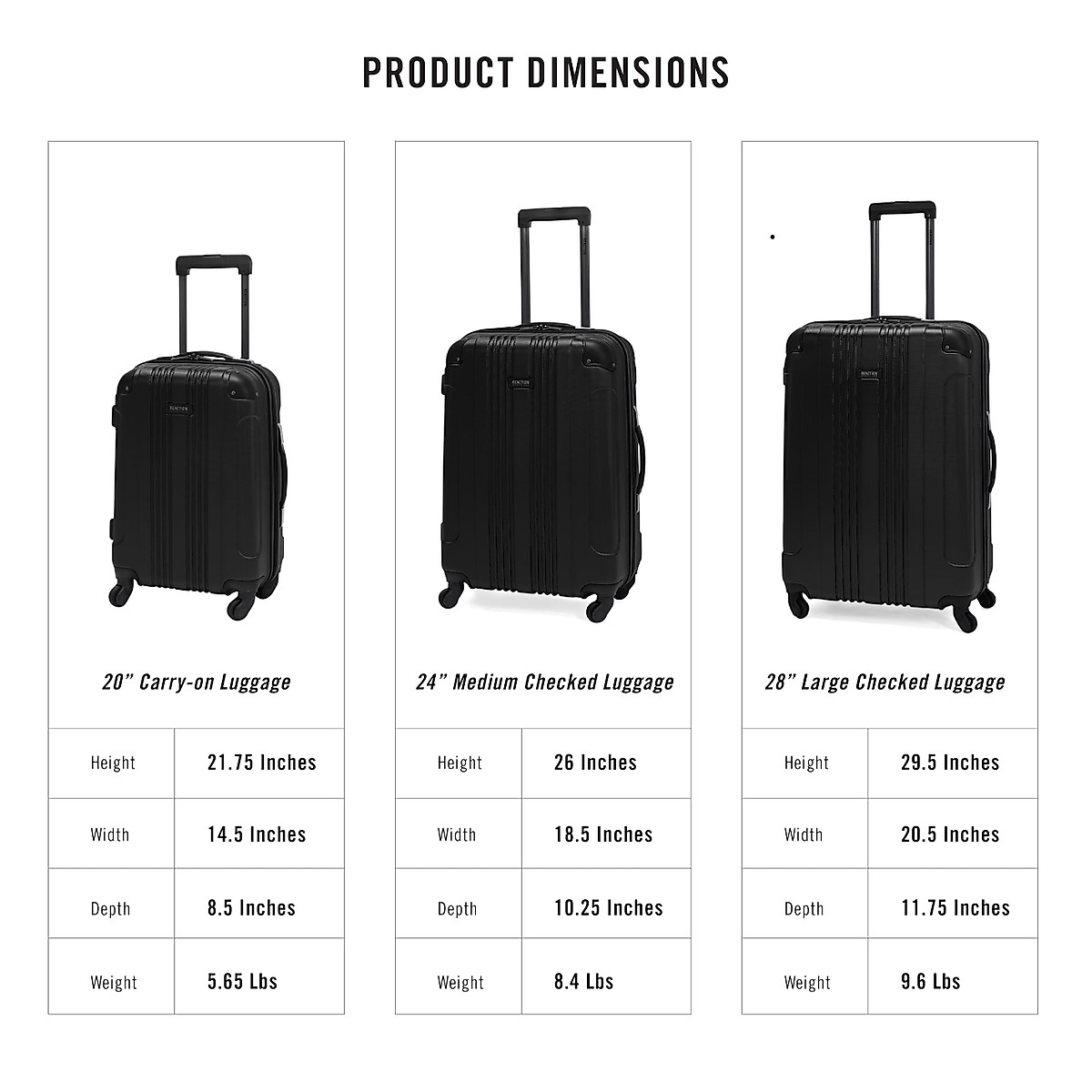 Kenneth Cole REACTION Out of Bounds Lightweight Hardshell 4-Wheel Spinner Luggage, Midnight Black, 28-Inch Checked