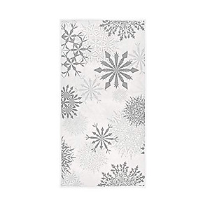 Christmas Hand Towels Gray Silver Snowflakes Bathroom Towel Highly Absorbent Soft Small Bath Towel Decorative Guest Breathable Fingertip Towel for Face Gym Spa 30 X 15 Inch