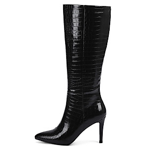 Modatope Boots for Women Knee High Crocodile Black Tall Boots for Women High Heels Side Zipper Fall Boots Pointed Toe Long Boots Women Size 7