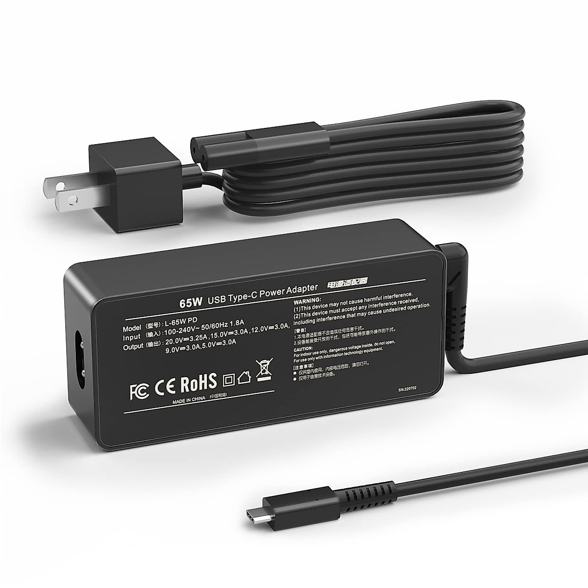 65W 20V 3.25A USB-C Power Adapter Charger for Dell XPS 12 13 9250/60 /70/80, Latitude 5290-2in1 5480 5580 7275 7280/90 7370/80/90 7480/90 and Other Type C Devices