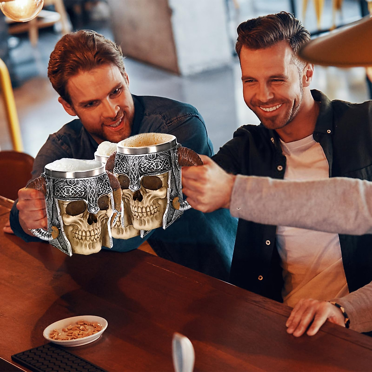 Tlence Stainless Steel Skull Mug, 20 OZ Halloween Viking Drinking Cup, Large Skeleton Resin Beer Stein Tankard with Double Handles, Bar Drinkware Medieval Decoration for Coffee, Tea, Novelty Gifts