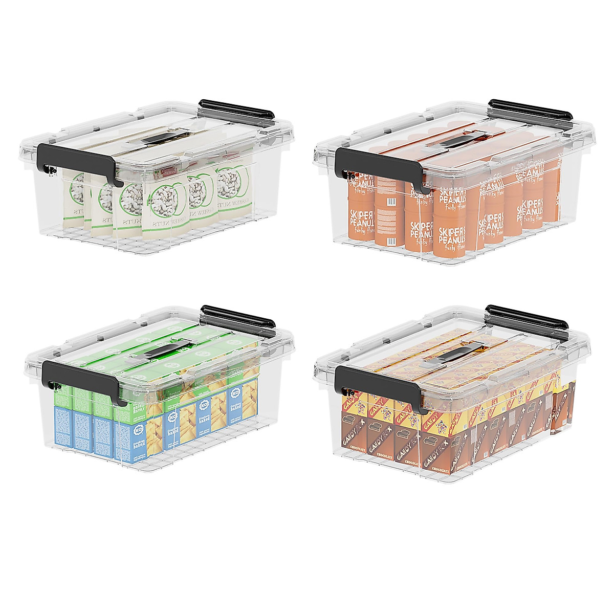 Cetomo Lidded Storage Bin with Handle, Tote Organizing Container with Durable Lid and Secure Latching Buckles, Stackable and Nestable, Plastic, 16 Quart-4 Pack, Clear