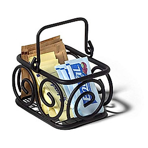 Spectrum Diversified Scroll Sugar & Sweetener Holder, Sugar Packet Basket Coffee Accessories for Restaurants & Homes, Tea Bag Holder & Coffee Station Organizer, Small, Black