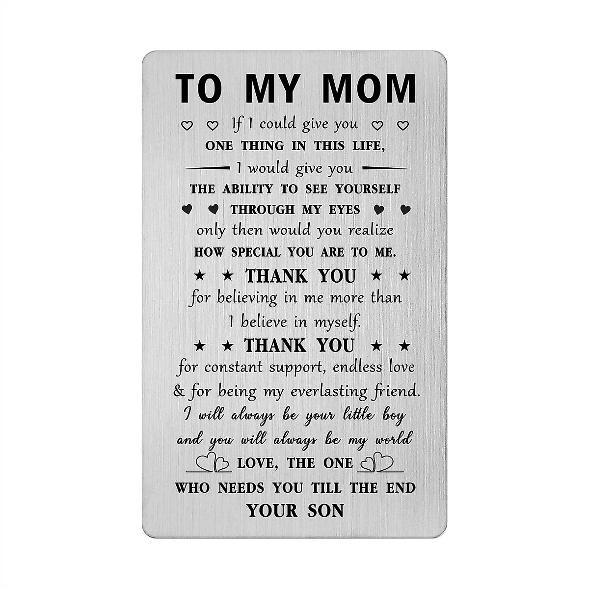 Mataly Mom Engraved Wallet Card - I Love You Mom Gifts - Mothers Day Gifts from Son - Mom Mother Birthday Decorations, Christmas