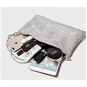 Women Dinner Party Rhinestone Slouchy Shoulder bag Evening Handbag Luxury Clutch Crystal Diamonds Bling Wedding Purse (Silver Rhinestone)
