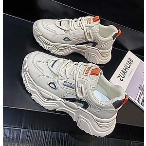 VV87 Women's PU Breathable Casual Walking Running Shoes Platform Fashion Sneakers Beige 6 US