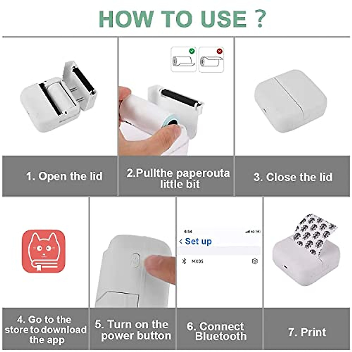 InstaProud - Portable Sticker Mini Printer, Mini C15 Pocket Thermal Printer,Wireless Bluetooth Photo Printer, Portable Label Sticker Printer for Photos Diaries Memos Study Notes(Blue-10 Paper Rolls)