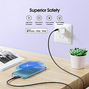 Amaitree USB C to Lightning Cable 4Ft, [Apple MFi Certified] 2-Pack 3A Fast Charging Type-C to Lightning Woven Cable, Car Play Charging Braided Cable for iPhone 14/13/12/11/XS/XR/8 Series - Black